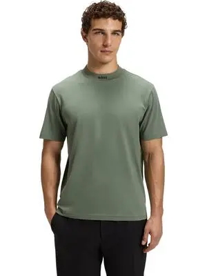 BOSS Logo-collar T-shirt In Stretch Cotton - Light Green