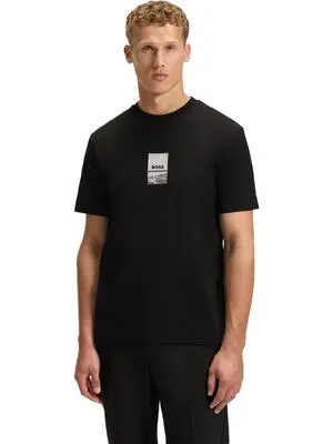 BOSS Photo-print T-shirt In Stretch Cotton - Black