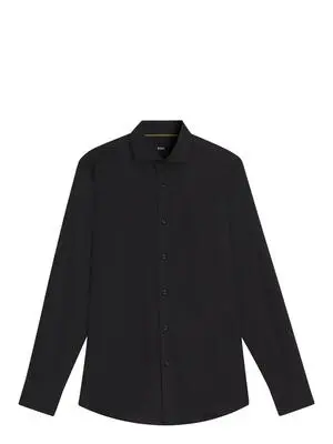BOSS Slim-fit Shirt In Italian-made Structured Cotton Black