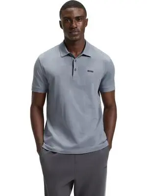 BOSS Check-jacquard Polo Shirt In Cotton - Dark Grey