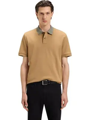 BOSS Patterned-collar Polo Shirt In Pima Cotton - Beige