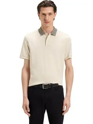 BOSS Patterned-collar Polo Shirt In Pima Cotton - White