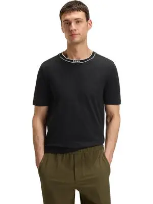 BOSS Striped-collar T-shirt In Cotton Jersey - Black