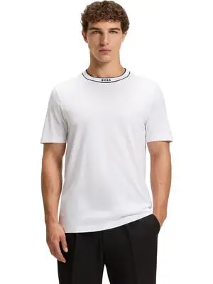 BOSS Striped-collar T-shirt In Cotton Jersey - White
