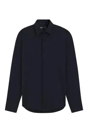 BOSS Slim-fit Shirt In Structured Performance-stretch Jersey Dark Blue