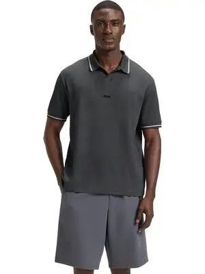 BOSS Cotton Polo Shirt With Mesh Pattern - Dark Grey