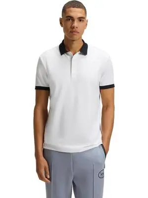 BOSS Active-stretch Polo Shirt In A Cotton Blend - White
