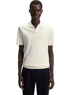 BOSS Cotton-silk Polo Shirt With Johnny Collar - White