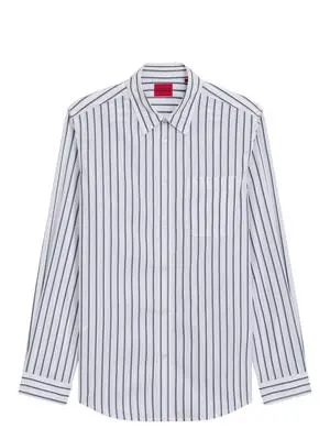 Hugo Striped Oversized-fit Shirt In Cotton Poplin - White