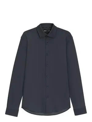 BOSS Regular-fit Shirt In Structured Stretch Jersey - Dark Blue