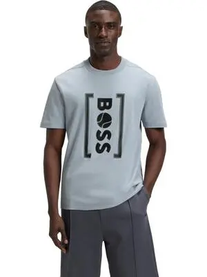 BOSS Interlock-cotton T-shirt With Mesh-print Artwork - Dark Grey