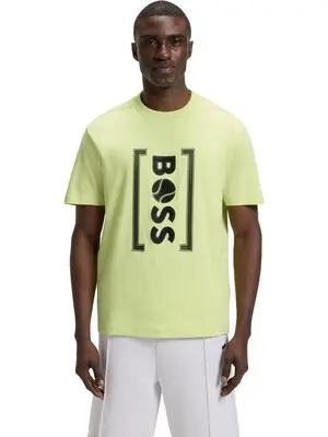 BOSS Interlock-cotton T-shirt With Mesh-print Artwork - Light Green