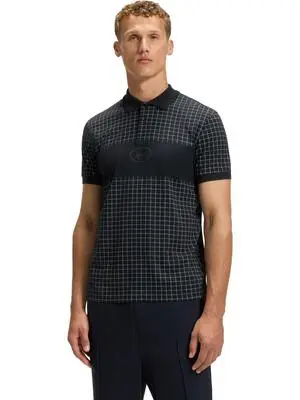 BOSS Check-print Polo Shirt In Pima Cotton - Dark Blue