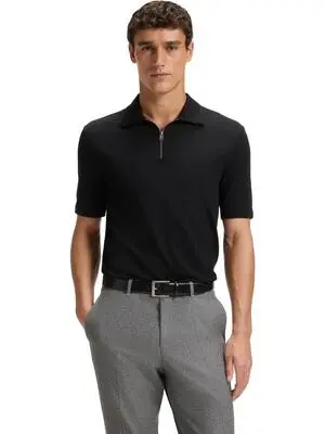 BOSS Piqué Polo Shirt With Zip Neck - Black