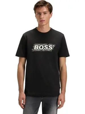 BOSS Logo-artwork T-shirt In Cotton Jersey - Black