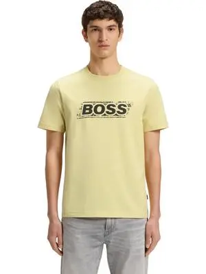 BOSS Logo-artwork T-shirt In Cotton Jersey - Light Yellow