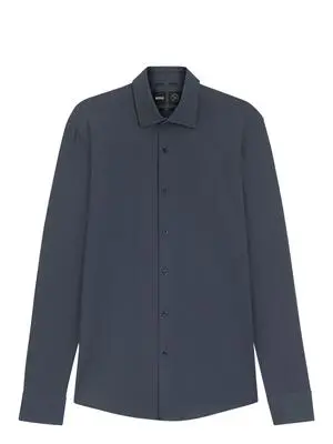 BOSS Printed Slim-fit Shirt In Performance-stretch Fabric - Dark Blue