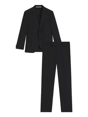 BOSS Micro-patterned Slim-fit Suit In Stretch Wool - Black