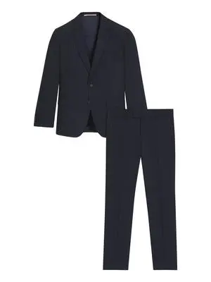 BOSS Micro-patterned Slim-fit Suit In Stretch Wool - Dark Blue