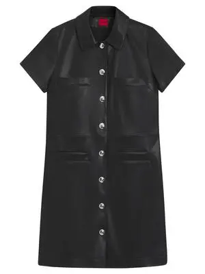 Hugo Shirt Dress In Faux Leather - Black