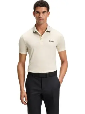 BOSS Contrast-logo Polo Shirt In A Slim Fit - Light Beige