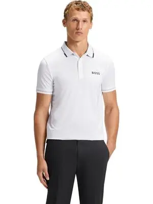 BOSS Contrast-logo Polo Shirt In A Slim Fit - White