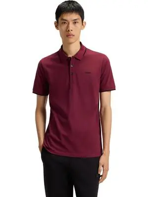 Hugo Stretch-cotton Slim-fit Polo Shirt With Printed Logo - Dark Red