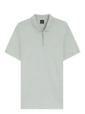 BOSS Stretch-cotton Slim-fit Polo Shirt With Logo Patch Silver
