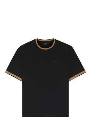 BOSS Stripe-trim T-shirt In Mercerised Cotton - Black