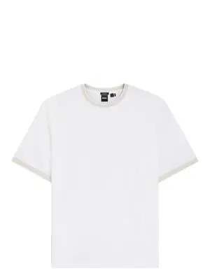 BOSS Stripe-trim T-shirt In Mercerised Cotton - White