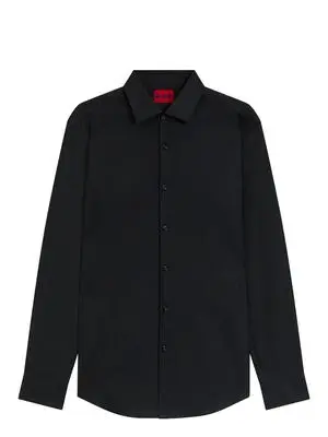 Hugo Slim-fit Shirt In Cotton With A Stacked-logo Jacquard - Black