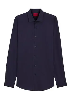 Hugo Slim-fit Shirt In Cotton With A Stacked-logo Jacquard - Dark Blue