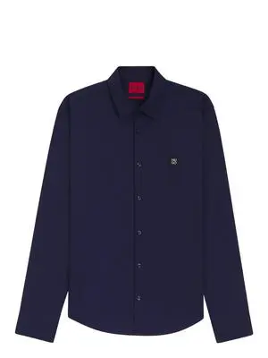 Hugo Slim-fit Shirt In Stretch-cotton Canvas - Dark Blue