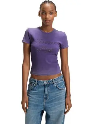 Hugo Rhinestone-logo Slim-fit T-shirt - Purple