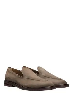 BOSS Suede Loafers With Leather Trim - Khaki