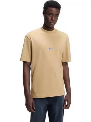 Hugo Cotton-jersey T-shirt With Blue Logo Patch - Beige