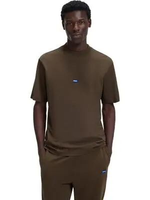 Hugo Cotton-jersey T-shirt With Blue Logo Patch - Dark Brown