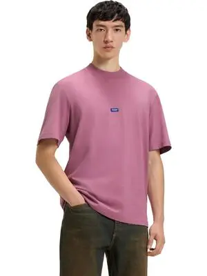 Hugo Cotton-jersey T-shirt With Blue Logo Patch - Dark Pink