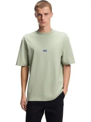 Hugo Cotton-jersey T-shirt With Blue Logo Patch Light Green