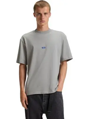 Hugo Cotton-jersey T-shirt With Blue Logo Patch Light Grey