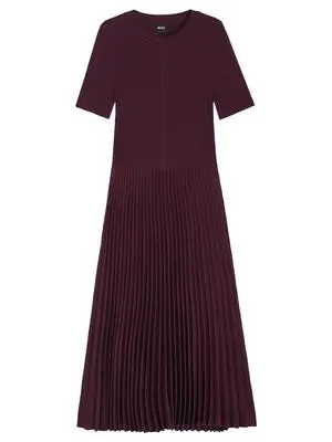 BOSS Mixed-material Pleated Skirt Dress - Dark Purple