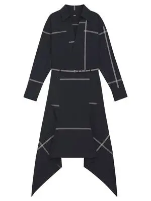 BOSS Checked Cotton Canvas Shirt Dress - Dark Blue