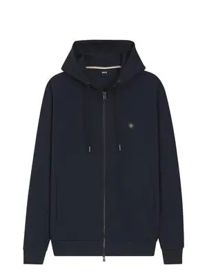 BOSS Cotton-blend Zip-up Hoodie With Monogram Patch - Dark Blue