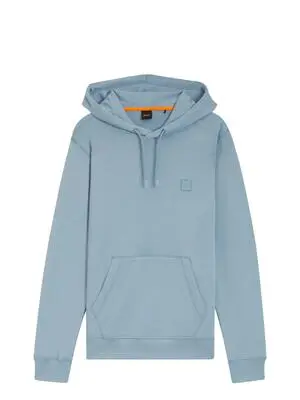 BOSS Cotton Terry Hoodie With Logo Patch - Light Blue