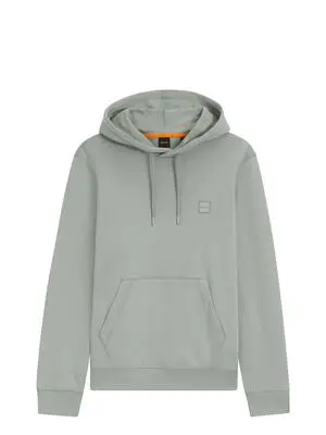 BOSS Cotton Terry Hoodie With Logo Patch - Light Green