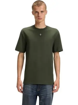 Hugo Interlock-cotton T-shirt With Metallic Stacked-logo Badge - Dark Green