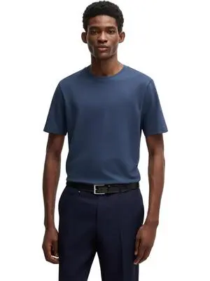 BOSS Bubble-jacquard Structure T-shirt In A Cotton Blend Blue