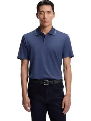 BOSS Collar-tipping Polo Shirt In Cotton And Silk - Light Blue