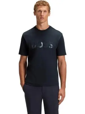 BOSS Structured-logo T-shirt In Cotton Jersey - Dark Blue