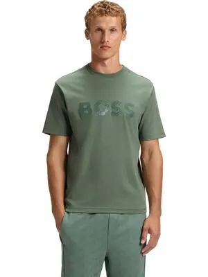 BOSS Structured-logo T-shirt In Cotton Jersey - Light Green